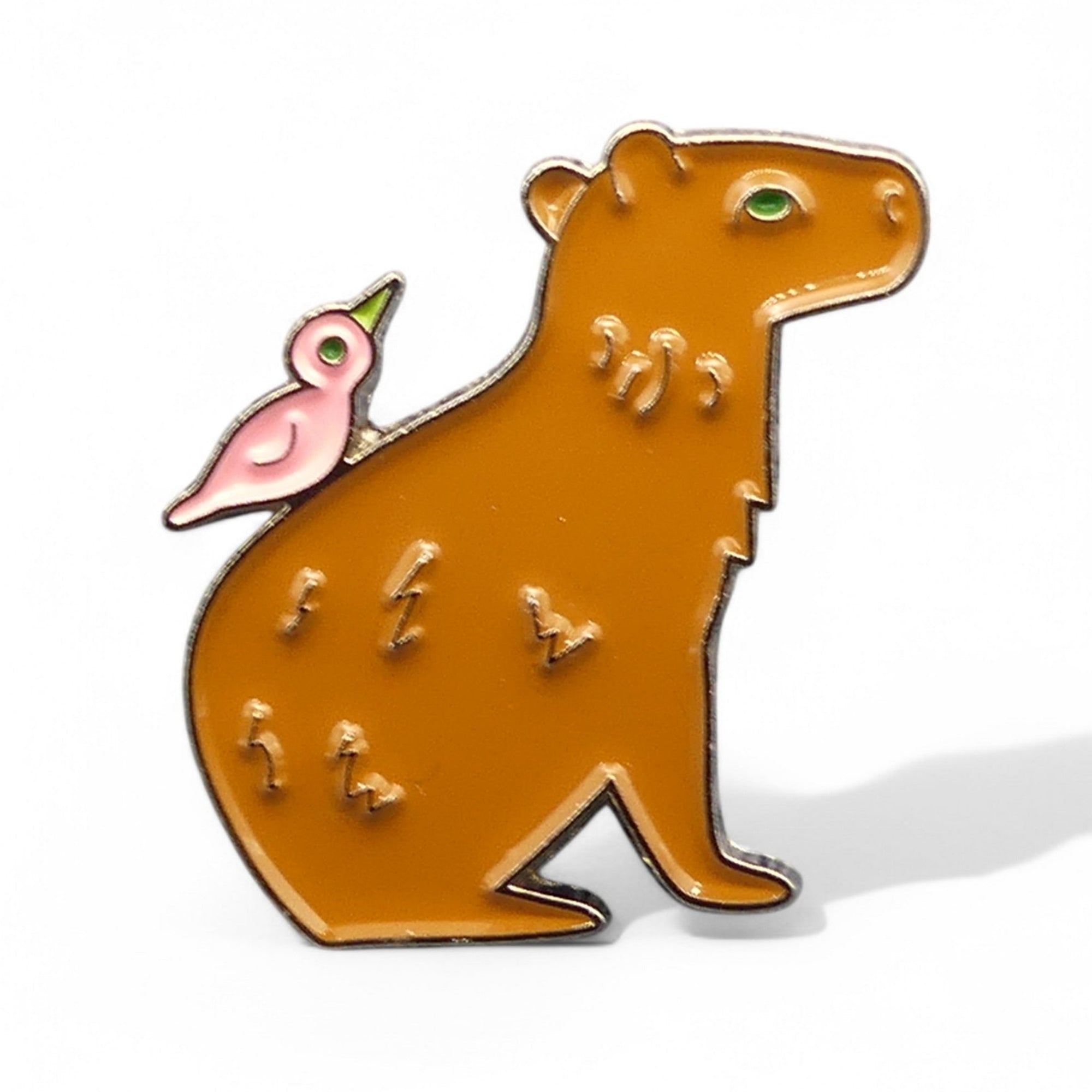 Capybara & Bird Enamel Pin Badge – Bear In Beads